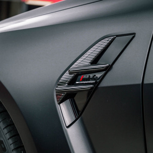 MHC+ BMW M4 Side Fender Badge Covers In Gloss Carbon Fibre (G82/G83)